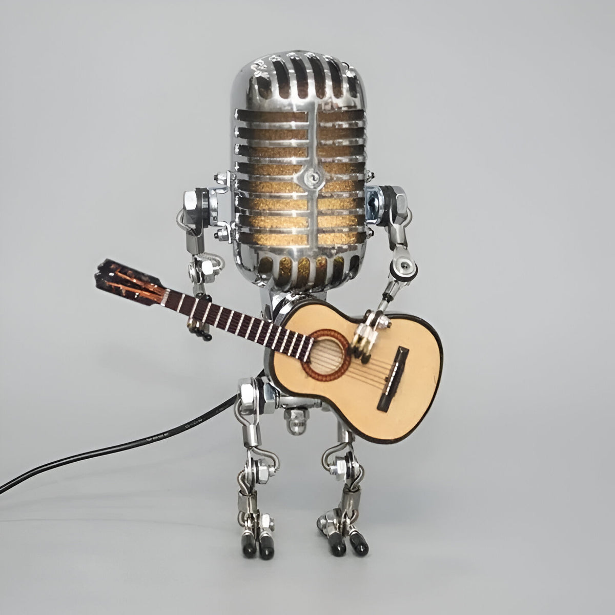 Vintage Metal Microphone Robot Lamp with Guitar — SJ Backyard